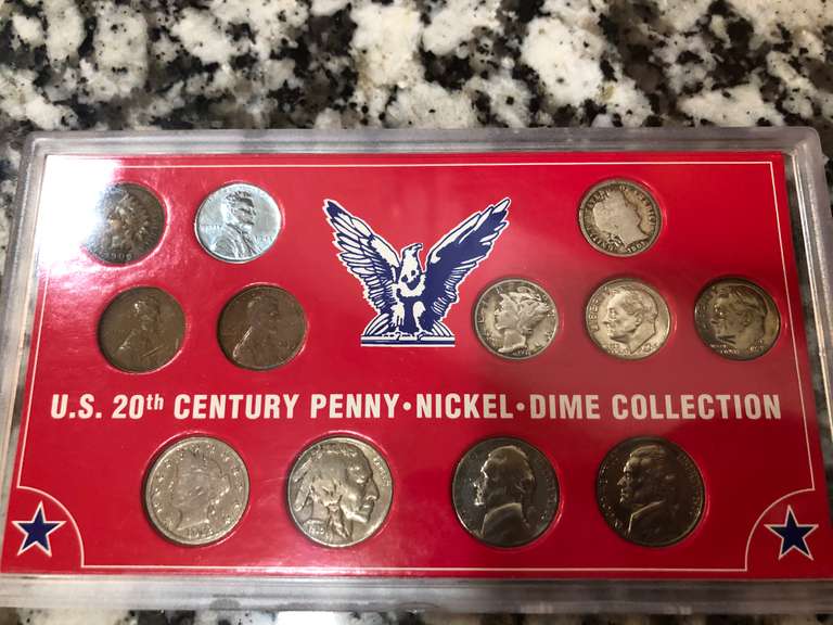 12pc US 20th Century Penny-Nickel-Dime Collection (4pc are silver coins ...