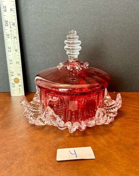 Victorian Cranberry Candy Dish - Red Belly Rooster Auction & Estates