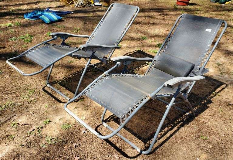 2 pc Reclining Outdoor Lounge Chairs (Some Rust) (Located Shed ...