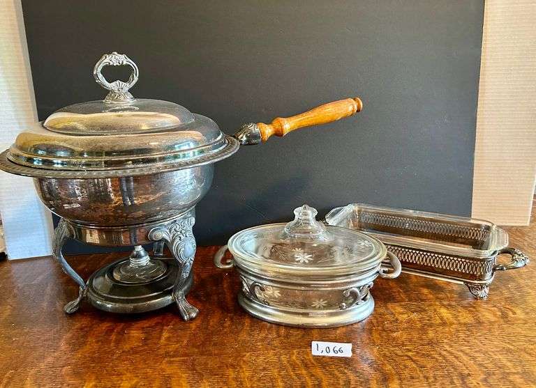 3pc Silver-Plated Chafing Dish, Silver Plated Fire King Casserole Dish ...