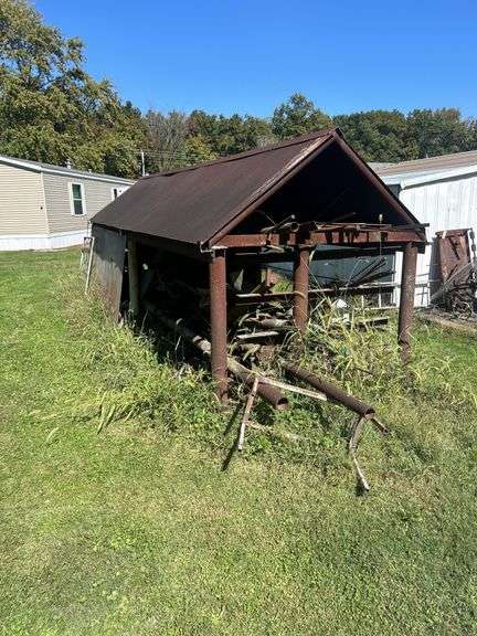 Metal hut with angle iron, scrap iron, welding iron, buyer must remove ...