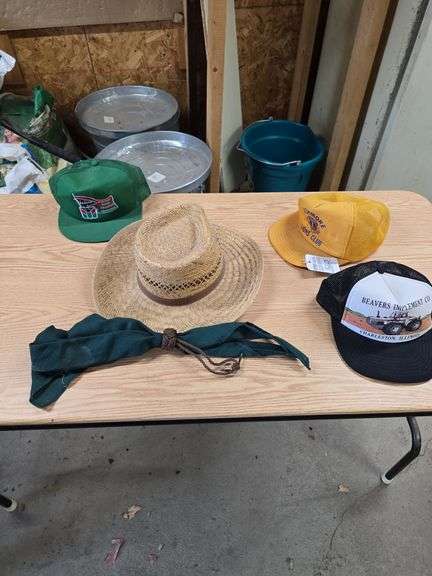 Straw hat, Oliver hat, Beavers Implement hat, Ashmore Lions club hat ...