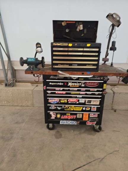 Snap-On toolbox work bench Clarke toolbox w/lights, grinder, misc ...