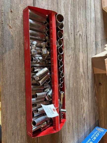 Socket Tray with Deep well sockets, swivel head, mostly craftsman brand ...