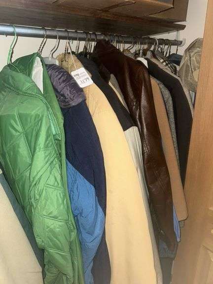 Assortment of jackets mostly size large. (Men's Jacket up to brown ...
