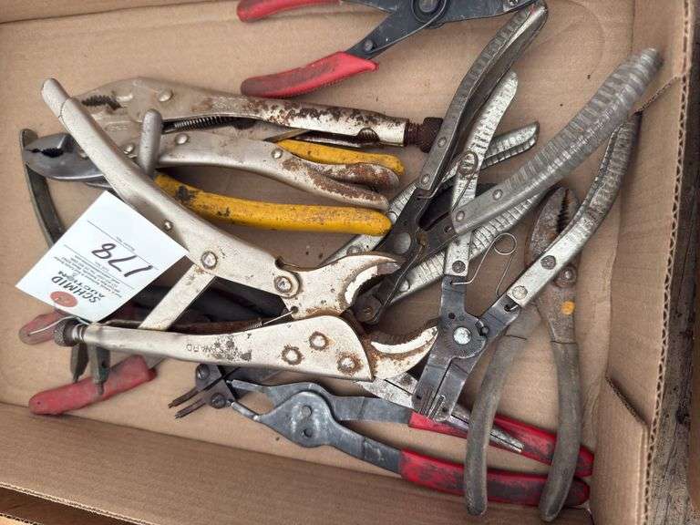 Assortment of pliers, vise-grips, and ring snap pliers - Schmid Auction