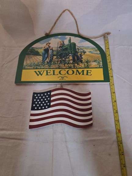 John Deere Moline, ILL welcome sign with American flag - Schmid Auction