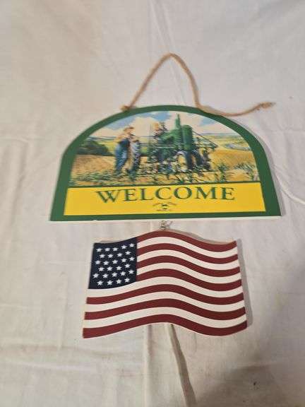 John Deere Moline, ILL welcome sign with American flag - Schmid Auction