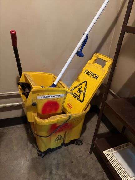 Mop and mop buckets, caution sign - Schmid Auction