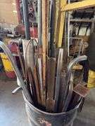 Metal Barrel with assortment of steel, Angle Iron, T Post, and misc ...