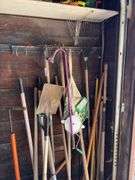 Garden/yard tools, shovels, metal rake, corn scoop, hoe, 3 prong fork ...
