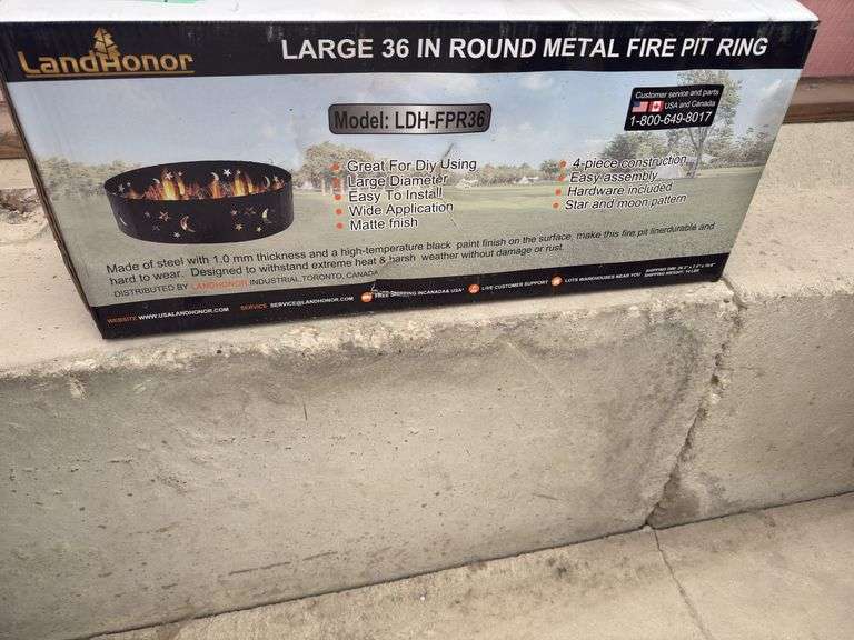 Landhonor large 36" round metal fire pit ring with moon and stars ...