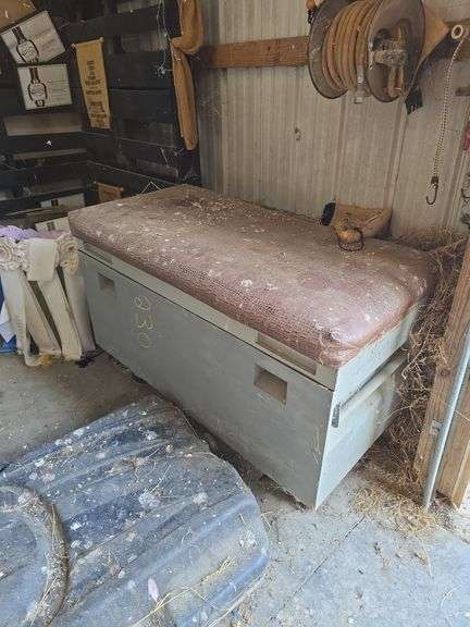 Metal job box with cushioned top on caster - Schmid Auction