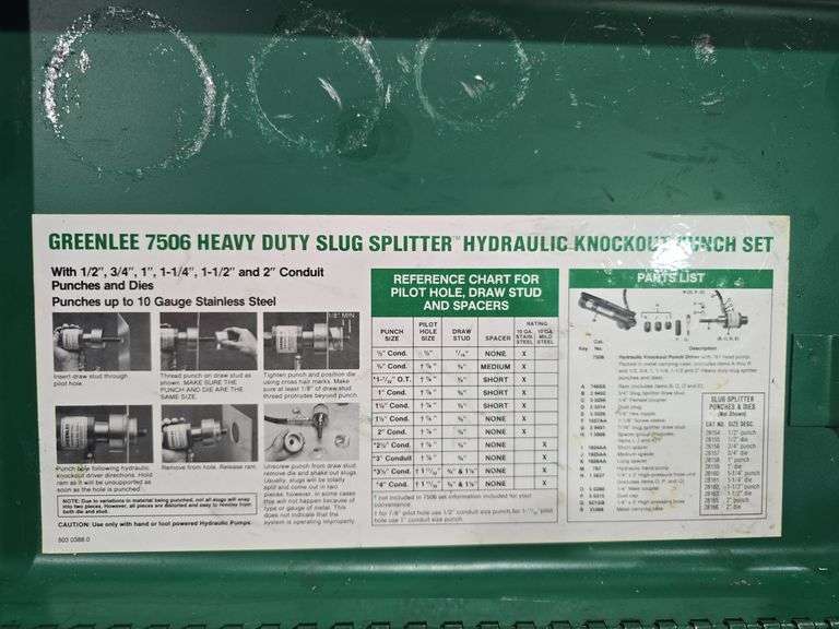 Greenlee 7506 slug splitter hydraulic knockout set with 767 hand pumps ...