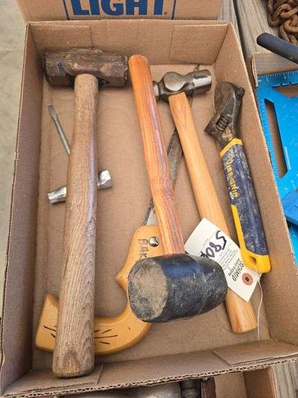 Hammer, Small sledge, vise grip, crescent wrench, and misc - Schmid Auction