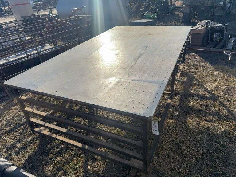 5ft x 8ft worktable on wheels, wood top with metal frame - Schmid Auction