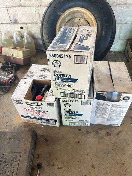 5 Boxes of Antifreeze, Oil, Rotell, JD Cool Guard, 15-40, 5 boxes total ...