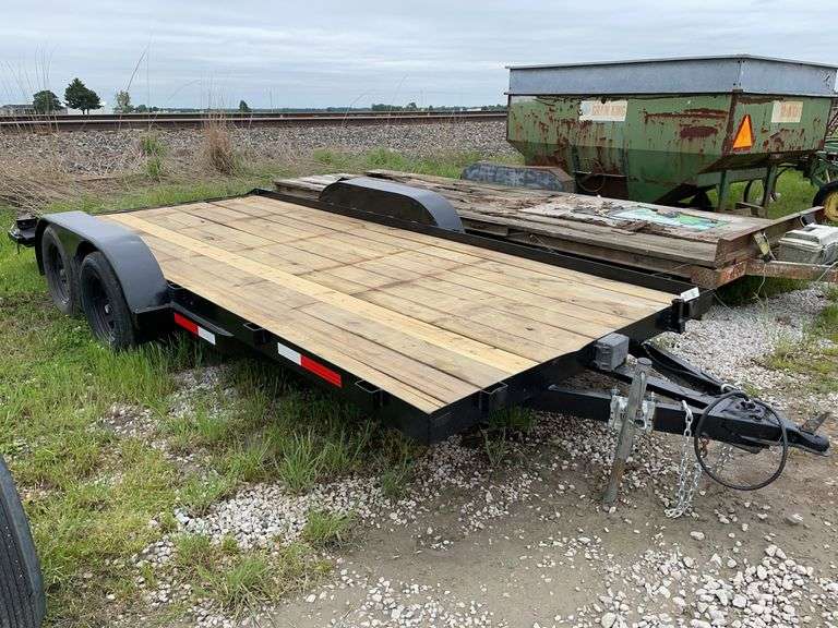 1996 Car trailer, 16ft, with ramps, wood floor, good tires, 2" ball ...