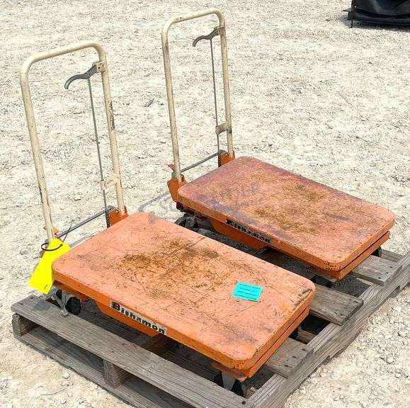 2- Bishamon 18"x28" hydraulic lift shop carts - Schneider Auctioneers LLC
