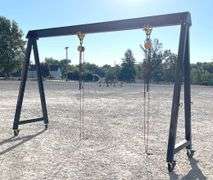 13' wide portable A-frame hoist w/ chain hoists, from the estate of Dr ...