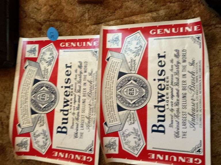 Two Budweiser decals 20x15 in - SCHULTIS & SON, INC.