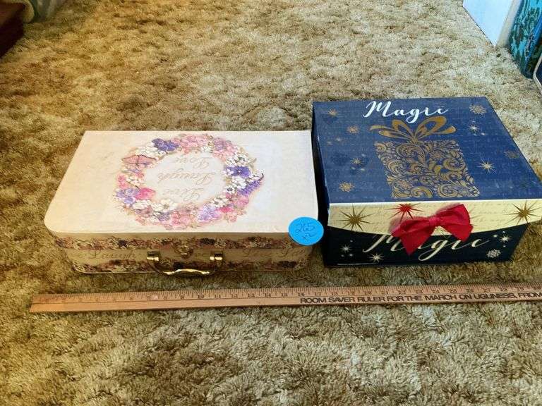 One cardboard suitcase storage box and one cardboard storage box ...