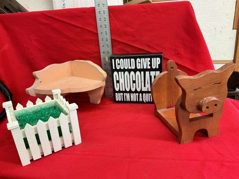 Wooden pig corner shelf, wooden book ends, etc. - SCHULTIS & SON, INC.