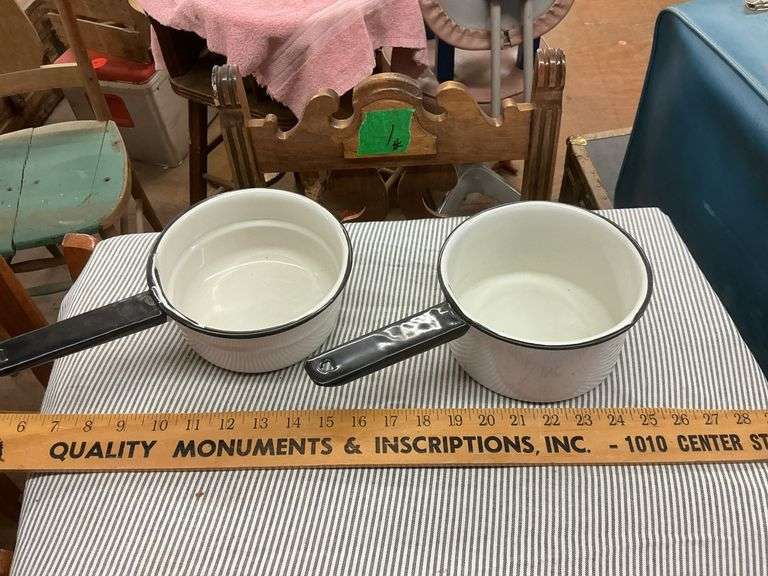 2 Galvanized bowls with red trim 2 galvanized pans with black trim ...