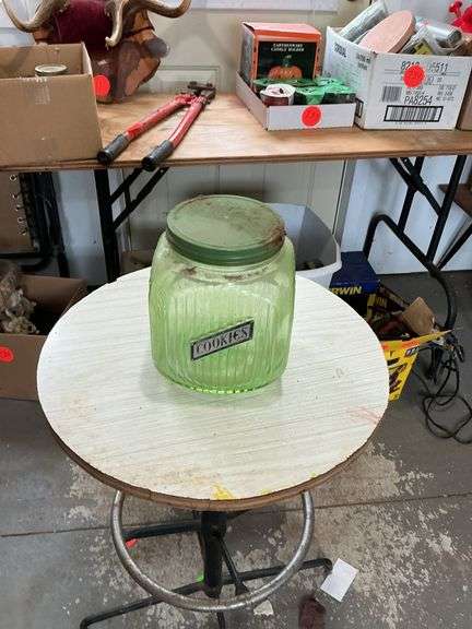 Green ribbed glass cookie jar - SCHULTIS & SON, INC.