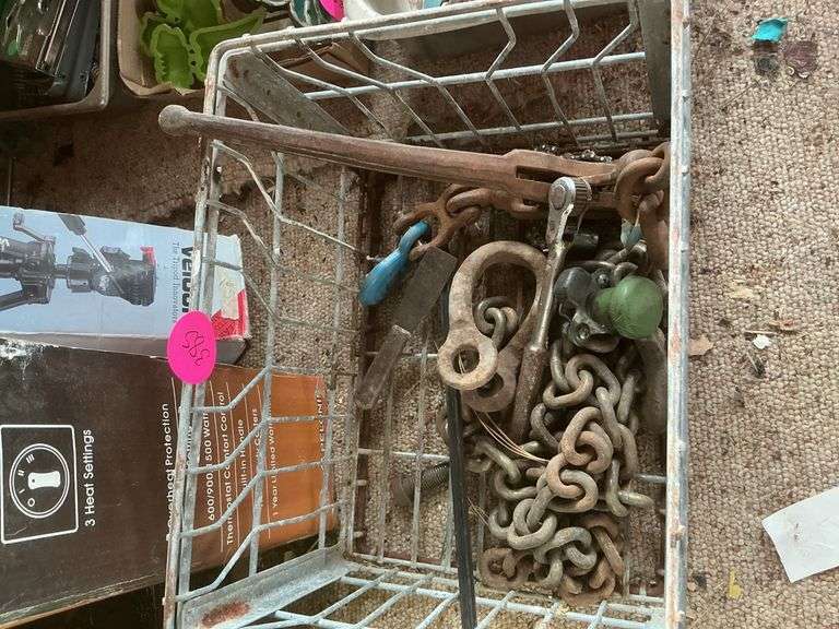 Metal crate with chain binders chain, miscellaneous - SCHULTIS & SON, INC.