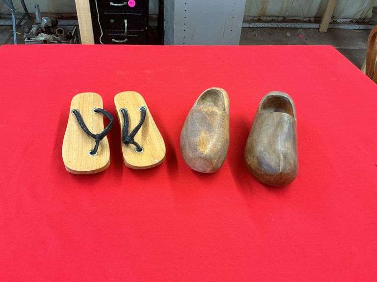 wooden pair of clog shoes- wooden Japanese style sandal clogs ...