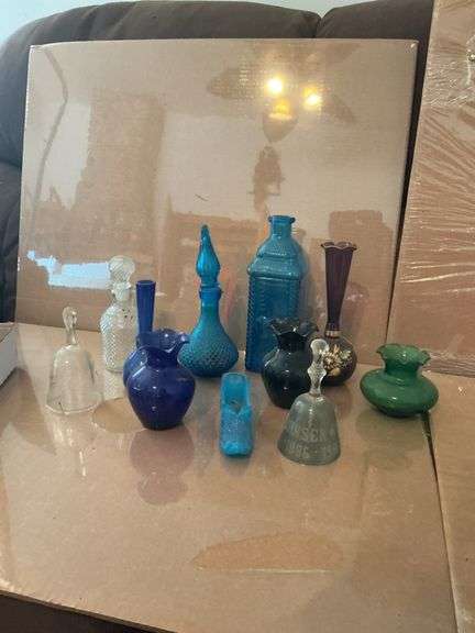 Jansen, Nebraska centennial glass etched bell & assorted colored glass ...