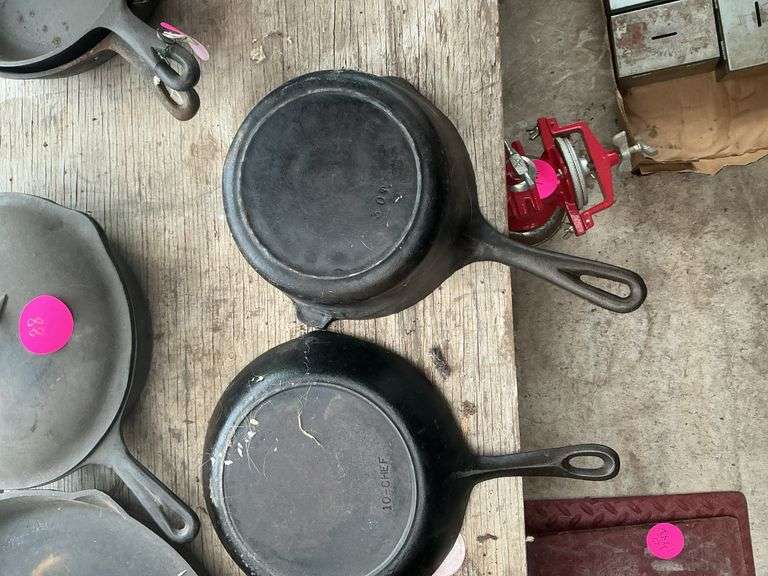 9 inch cast-iron three-quarter pot and 10 inch cast-iron skillet ...