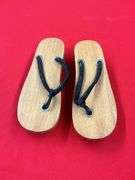 wooden pair of clog shoes- wooden Japanese style sandal clogs ...