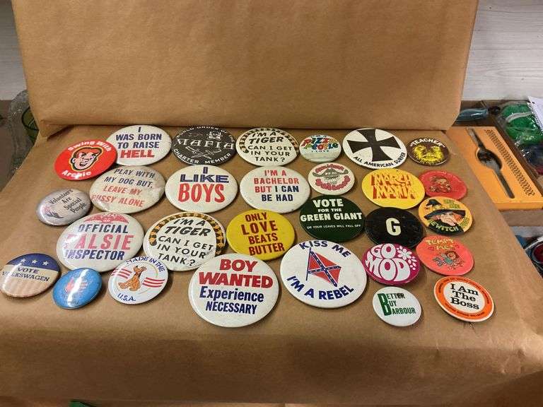 Large collection of button pins - SCHULTIS & SON, INC.