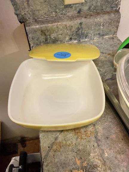 Yellow Pyrex baking dish with lid - SCHULTIS & SON, INC.