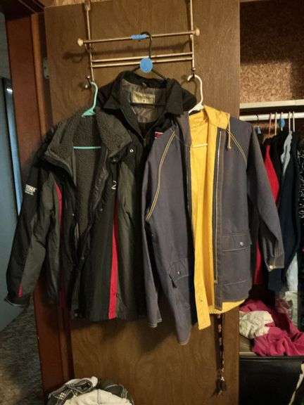 Grey waterproof jacket, winner lined jacket, and a windbreaker type ...