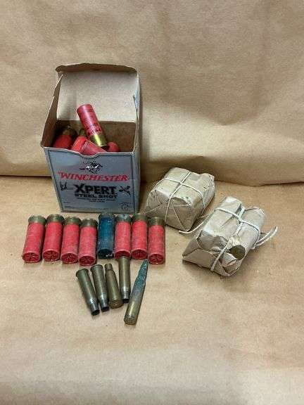 Steel shot shotgun shells, empty cartridges, and 2 bundles of bullets ...