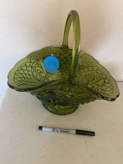 Big Fenton green diamond green fruit pattern basket - SCHULTIS & SON, INC.