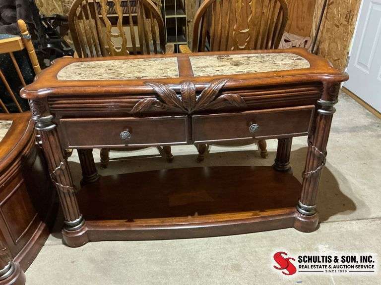 Wood Console Table With Marble Inlays - SCHULTIS & SON, INC.