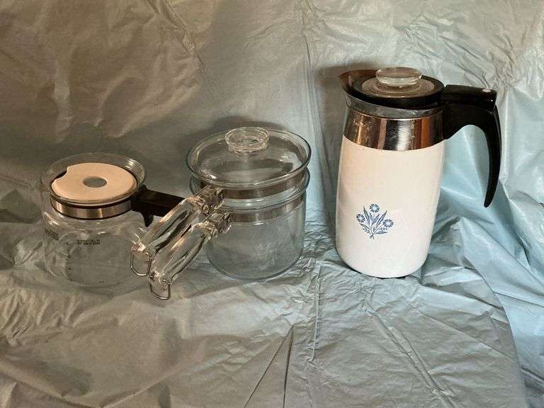 Vintage Pyrex glass double boiler & CorningWare coffee pot. - SCHULTIS ...