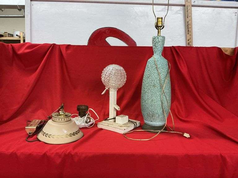 a pull down hanging lamp- milk glasses base for a lamp- 2 lamps ...