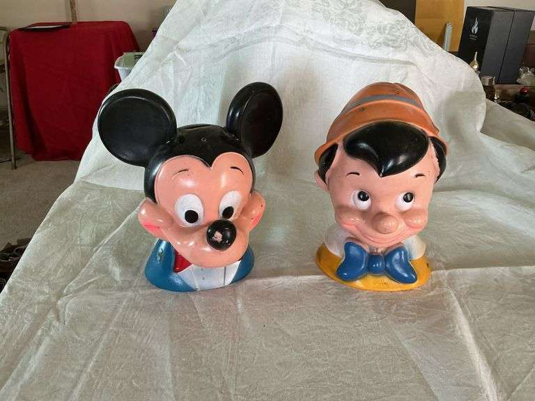1971 plastic Mickey Mouse and Pinocchio head banks - SCHULTIS & SON, INC.