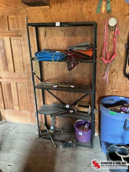 Six foot tall metal shelf. Three feet wide, one foot deep. The shelf ...