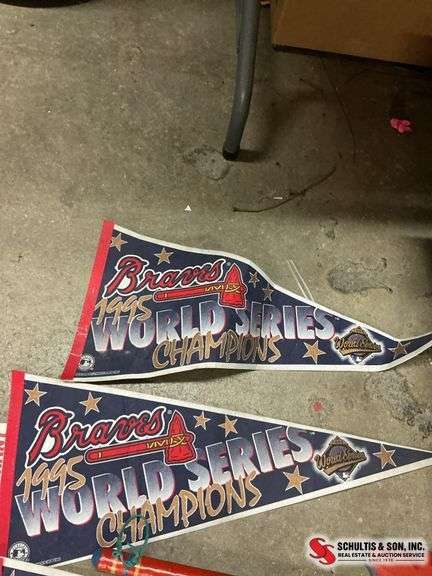 4 Atlanta Braves, World Series, 1995 champion banners, and a tomahawk ...