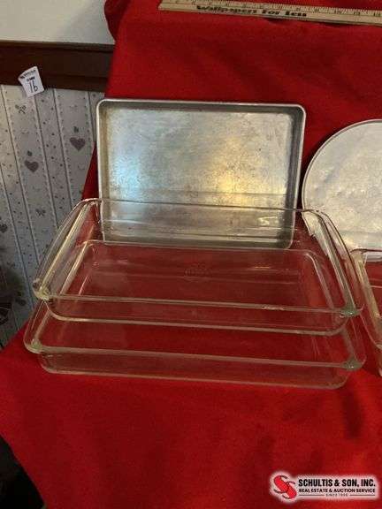 pyrex casserole dishes- flat cookie sheets, and jelly roll pans and ...