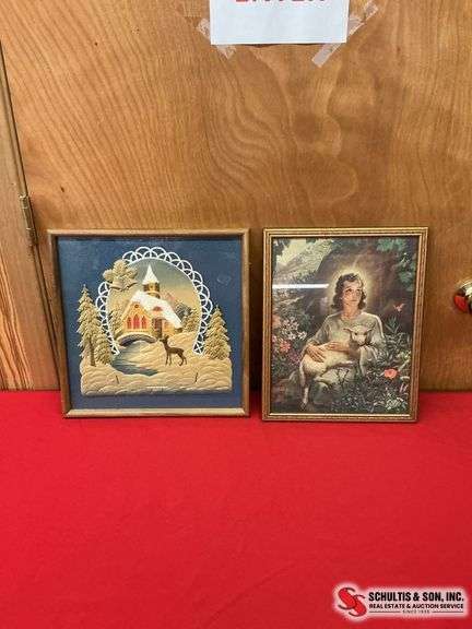 die-cut deer embossed textured picture- and young Jesus holding a lamb ...