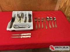 Oneida Avery stainless steel silverware set and steak knives with ivory ...