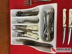Oneida Avery stainless steel silverware set and steak knives with ivory ...