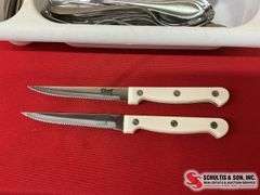 Oneida Avery stainless steel silverware set and steak knives with ivory ...